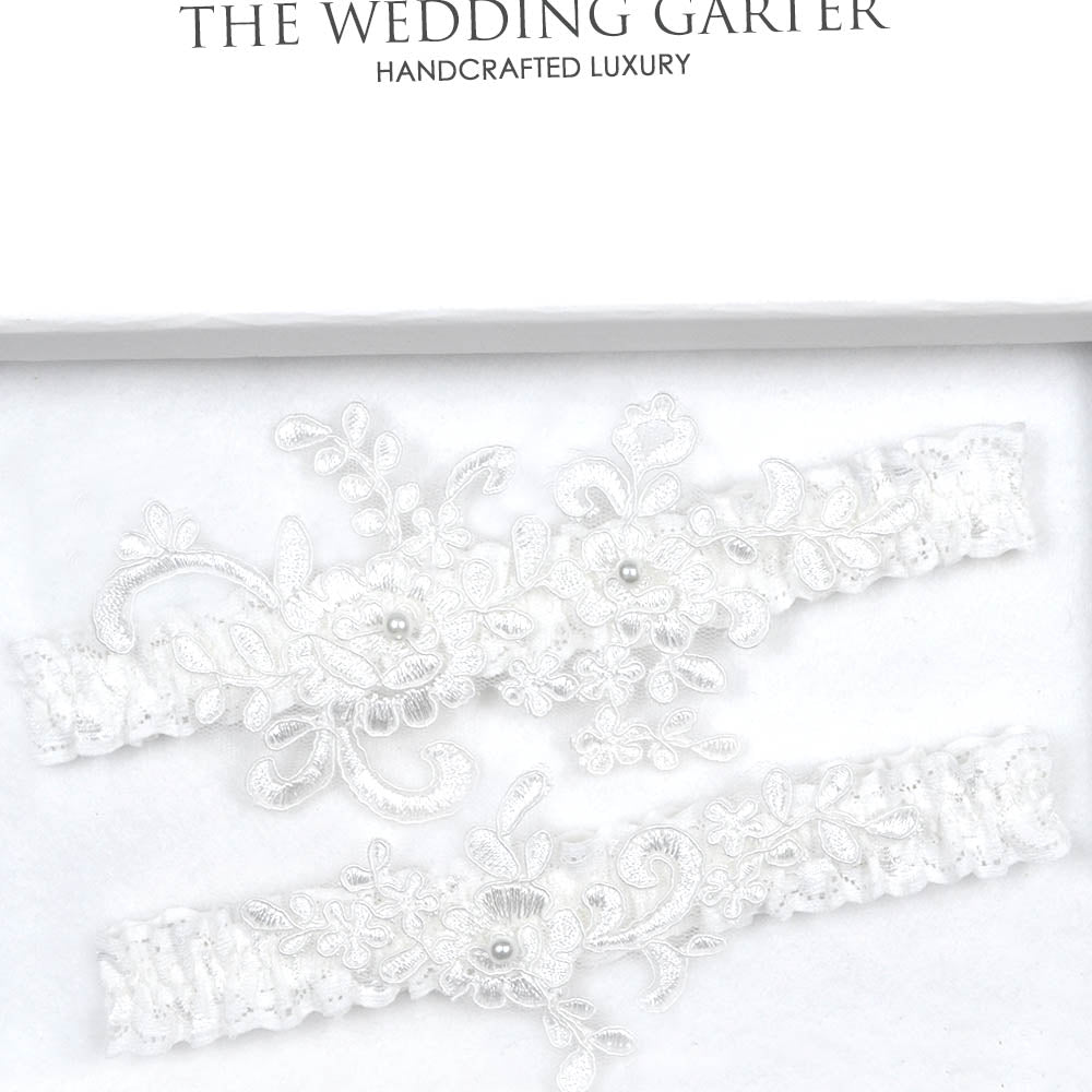 Double Applique Ivory Wedding Garters Set – The Wedding Garter